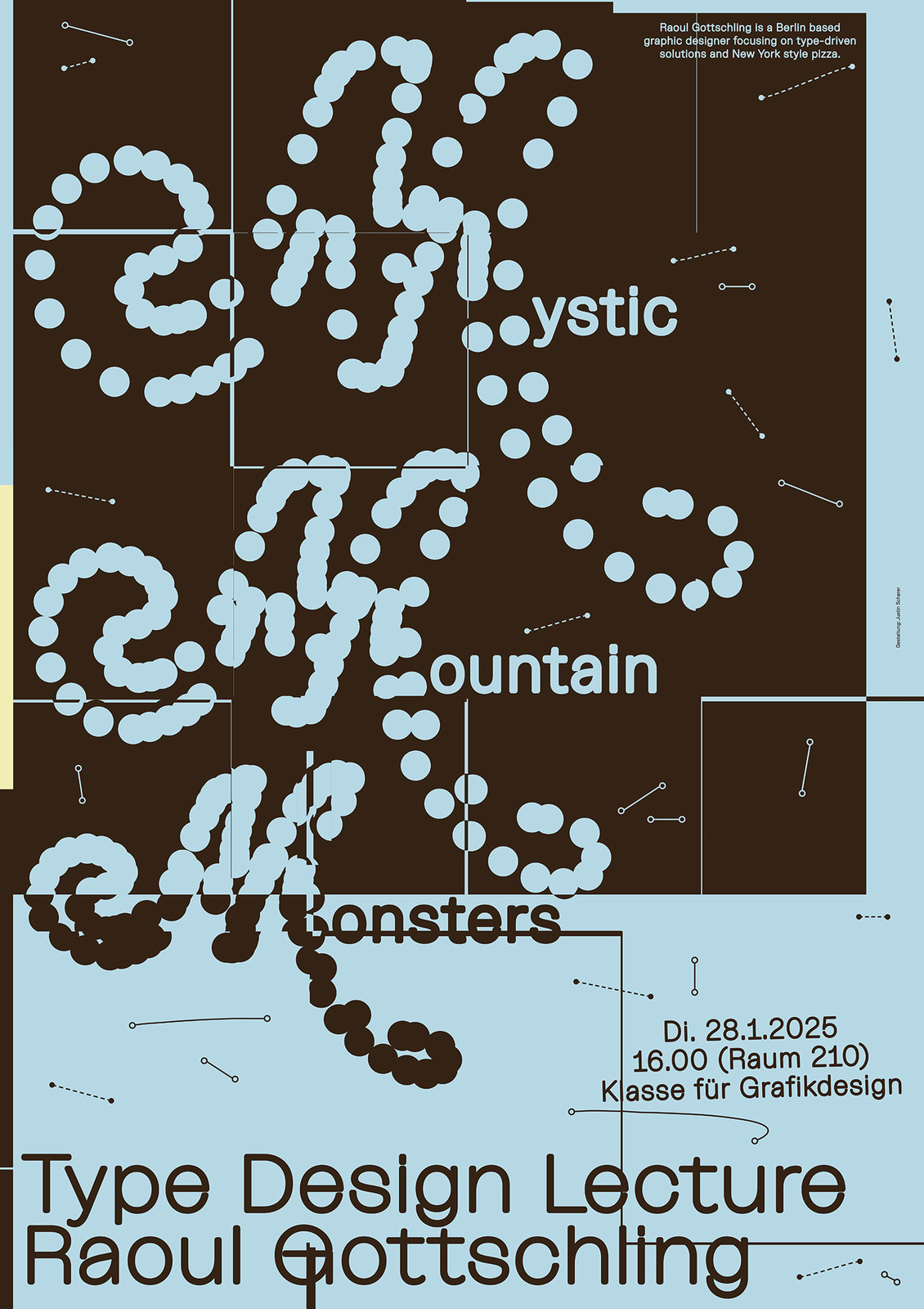 “Mystic Mountain Monsters”, 2025, by Justin Scharer for Klasse Hickmann - typo/graphic posters